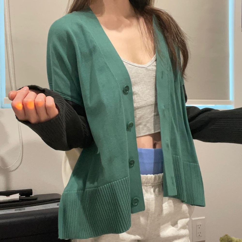 Cos Color Block Cardigan In Green/Olive/White/Cream - Gem